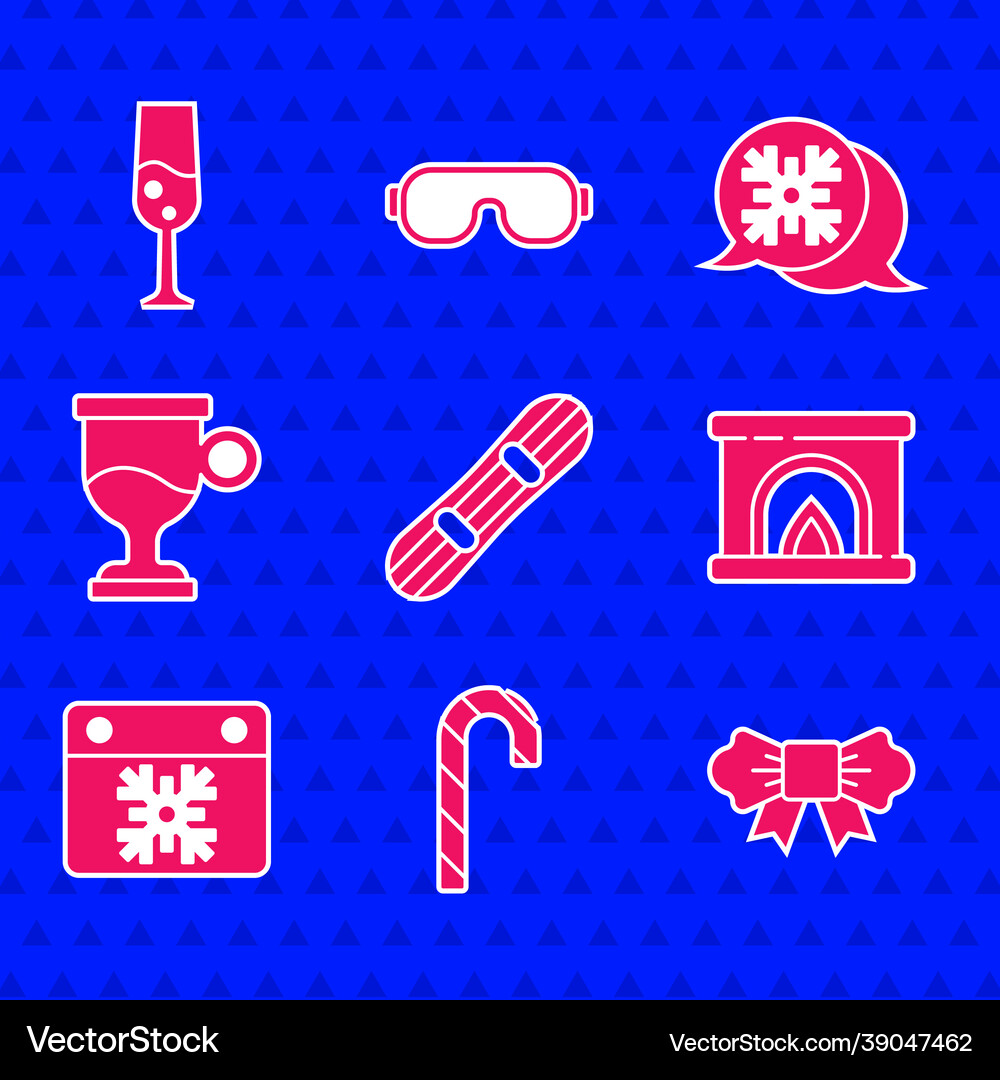 Set snowboard christmas candy cane bow tie Vector Image