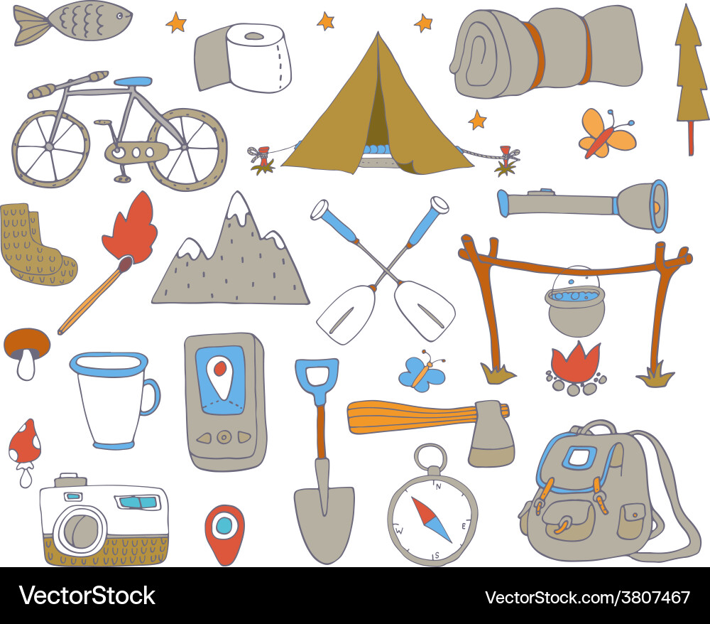 Camping adventure set Royalty Free Vector Image