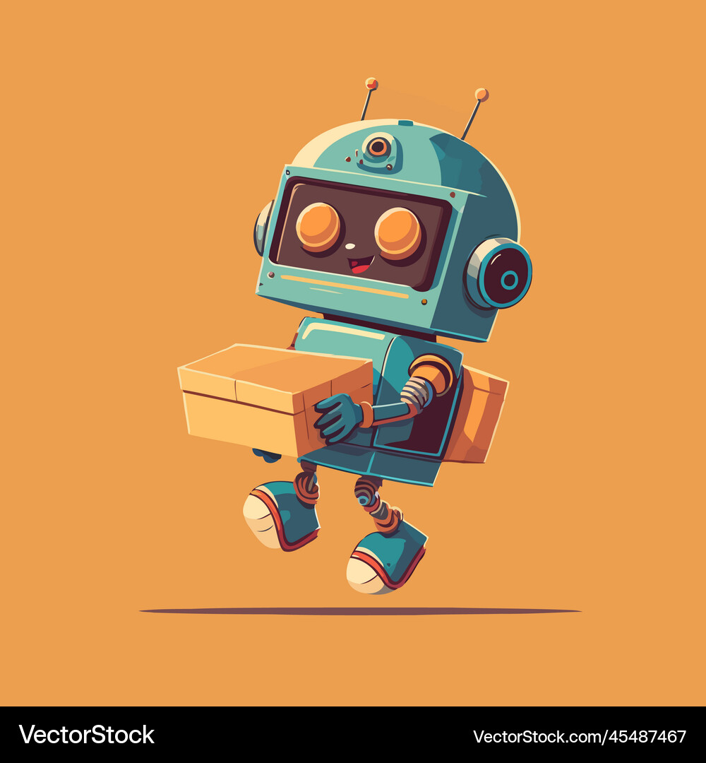 Cartoon robot with a box in his hand Royalty Free Vector