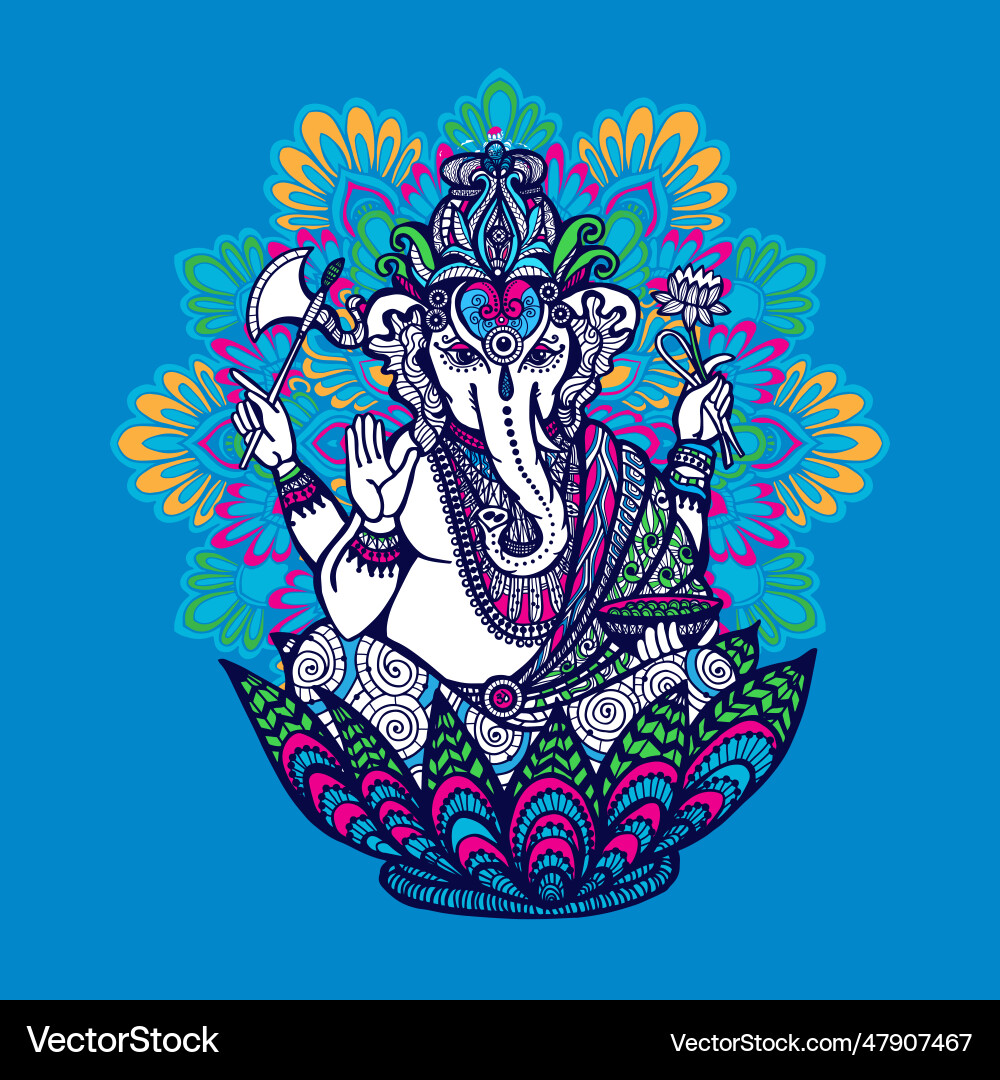 Ganesha with ornate mandala Royalty Free Vector Image