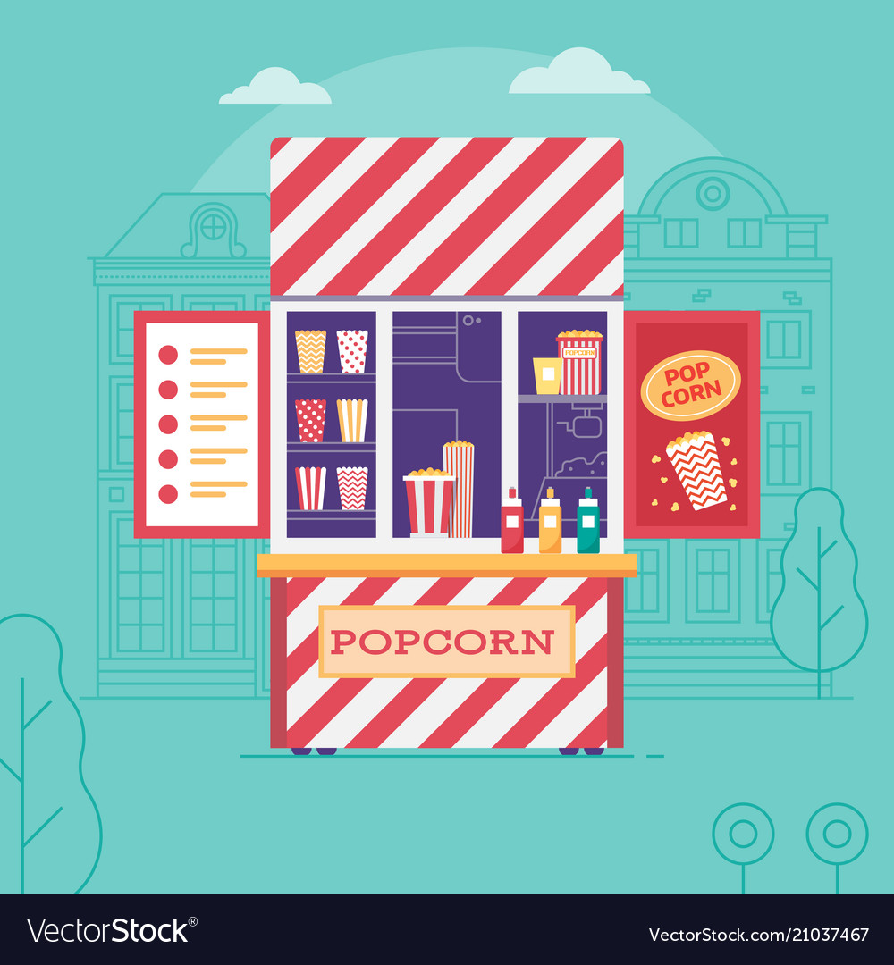 Selling popcorn kiosk or street food stall Vector Image Selling popcorn kiosk or street food stall Vector Image