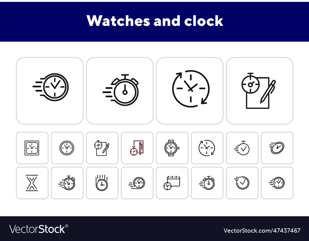 Watches And Clock Line Icon Set Royalty Free Vector Image