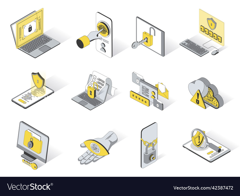 Cyber security concept 3d isometric icons set Vector Image