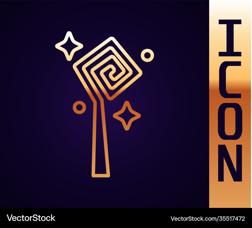 Gold line magic staff icon isolated on black Vector Image