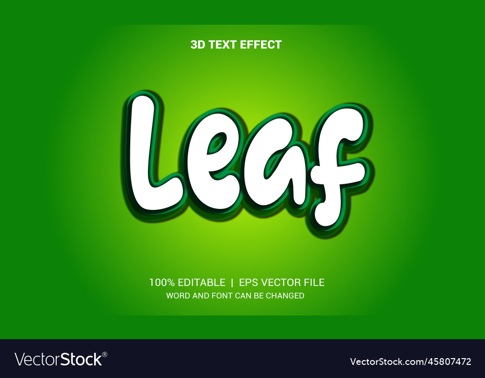 Leaf 3d text effect design Royalty Free Vector Image