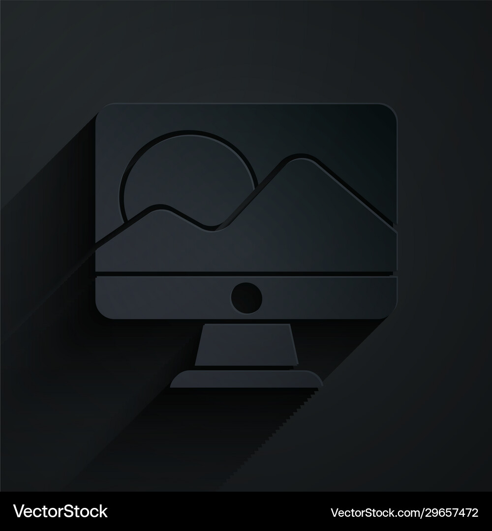 Paper cut computer monitor screen icon isolated Vector Image