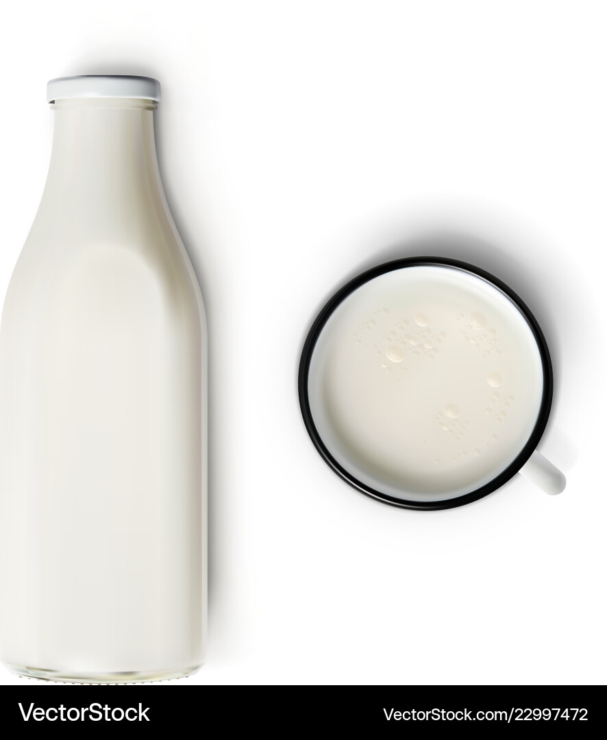 Realistic milk bottle and cup isolated on white Vector Image