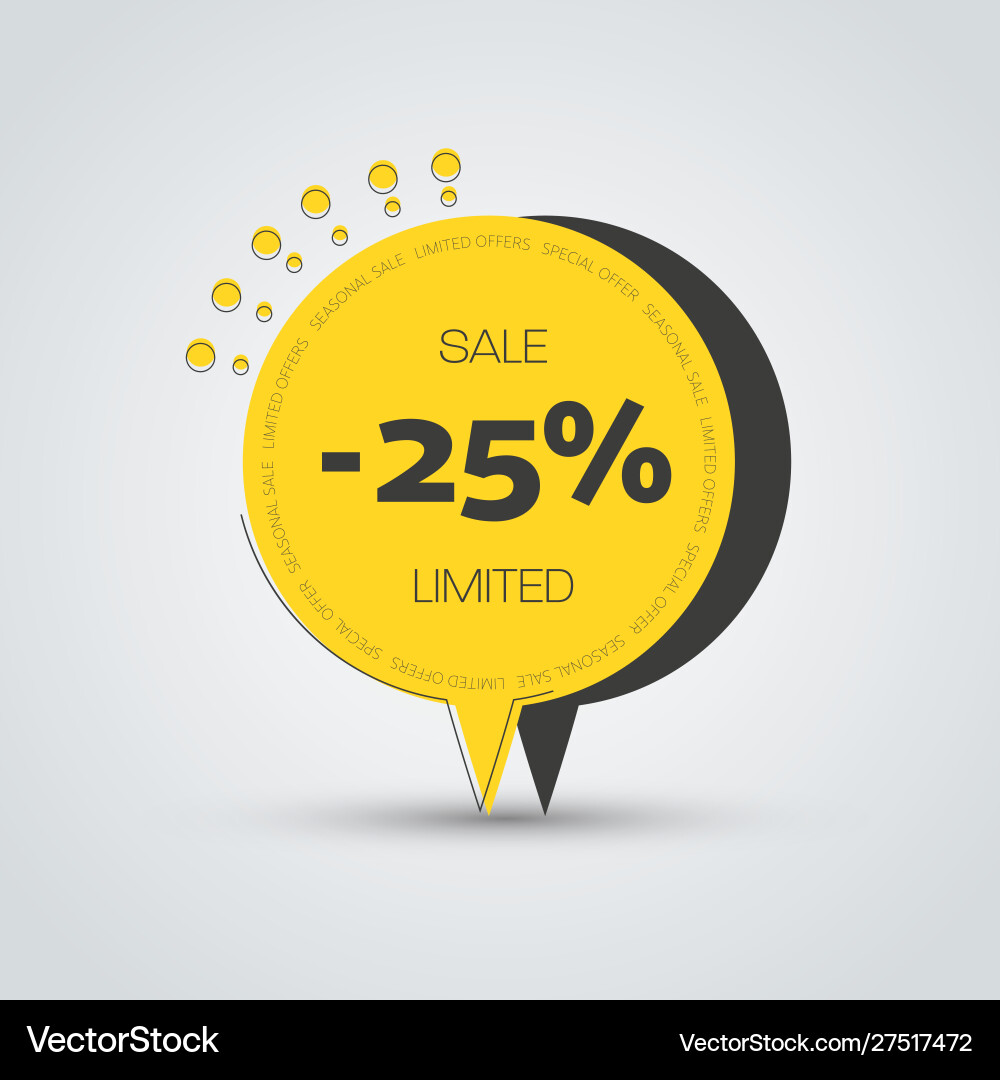 Round yellow and black tag design with text Vector Image