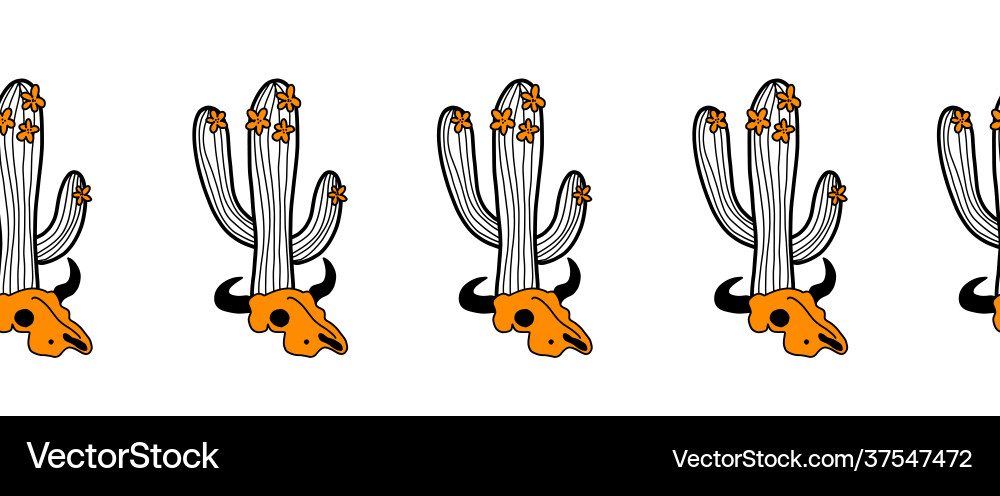 Wild west seamless border with cactus cow Vector Image