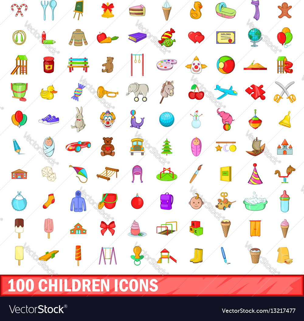 100 children icons set cartoon style Royalty Free Vector