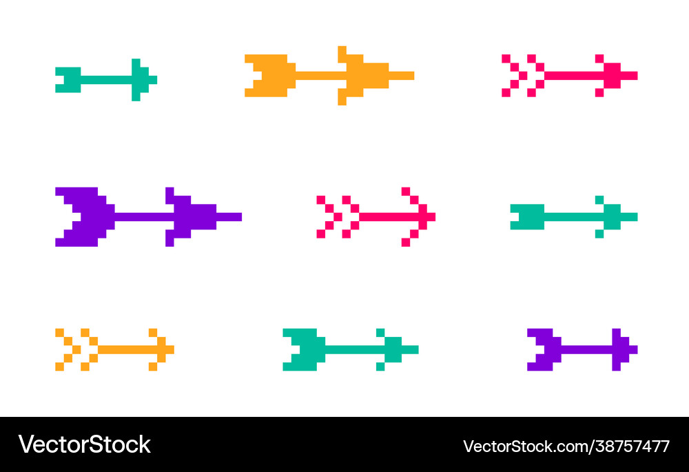 8 bit pixel tribal arrows set icons collection Vector Image