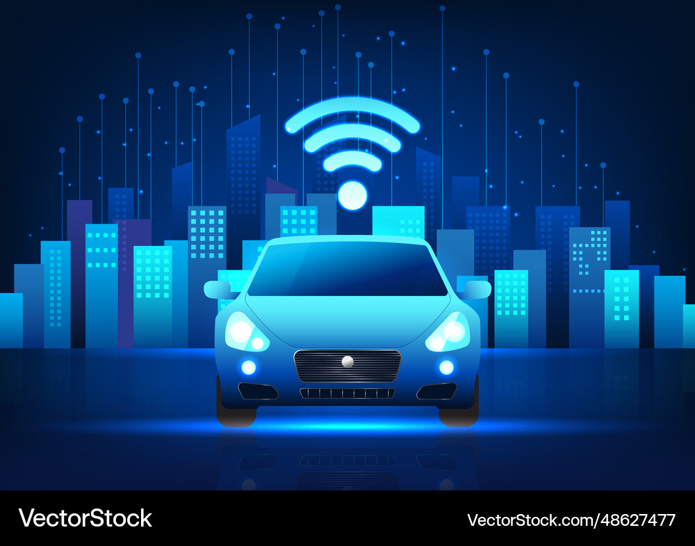 Car technology connected to the internet network Vector Image