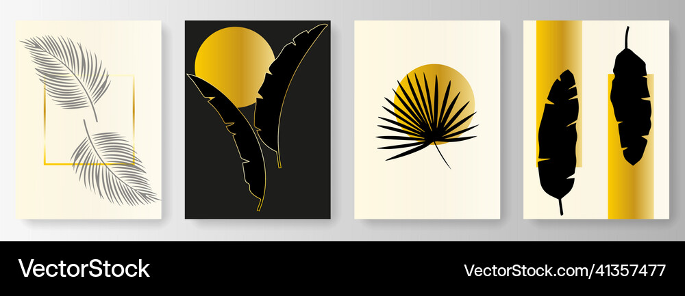 Collection backgrounds with golden tropical leaves