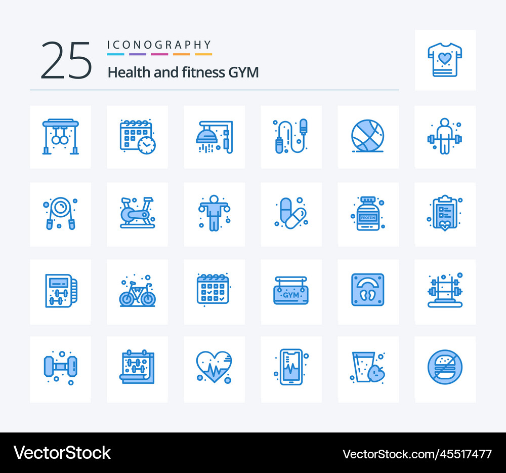 Gym 25 blue color icon pack including dumbbell Vector Image