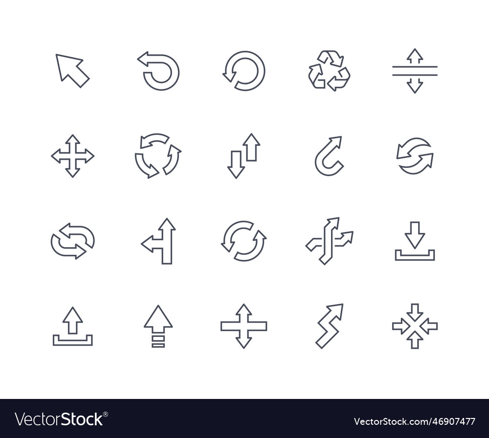 Interface arrows icons outline set Royalty Free Vector Image