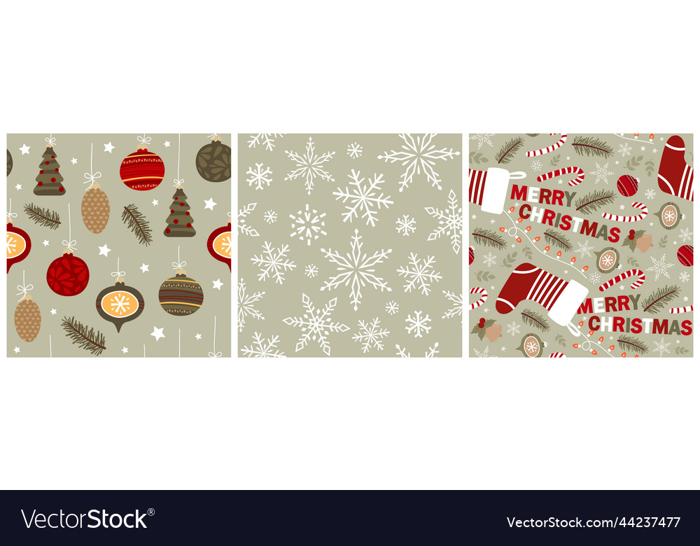 Set of christmas seamless patterns modern Vector Image