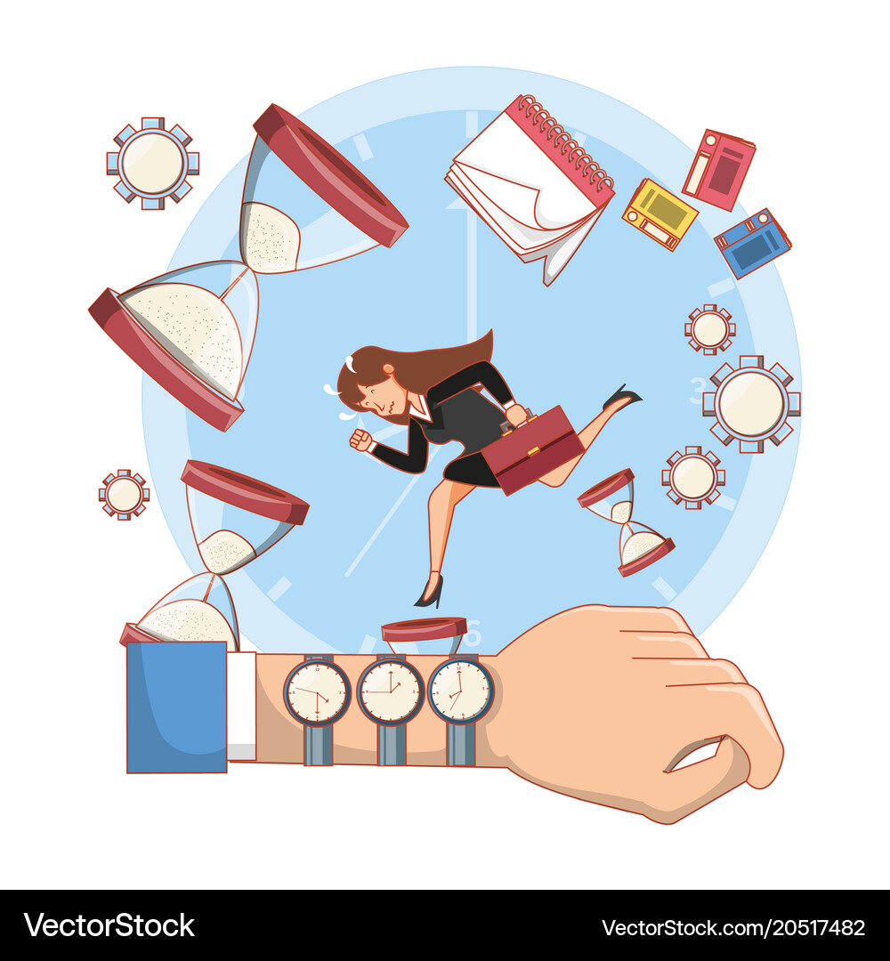Businesswoman with work time elements Royalty Free Vector