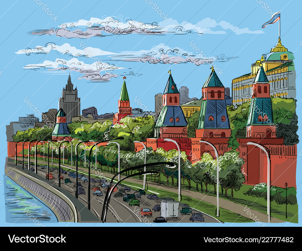 Colorful hand drawing moscow Royalty Free Vector Image