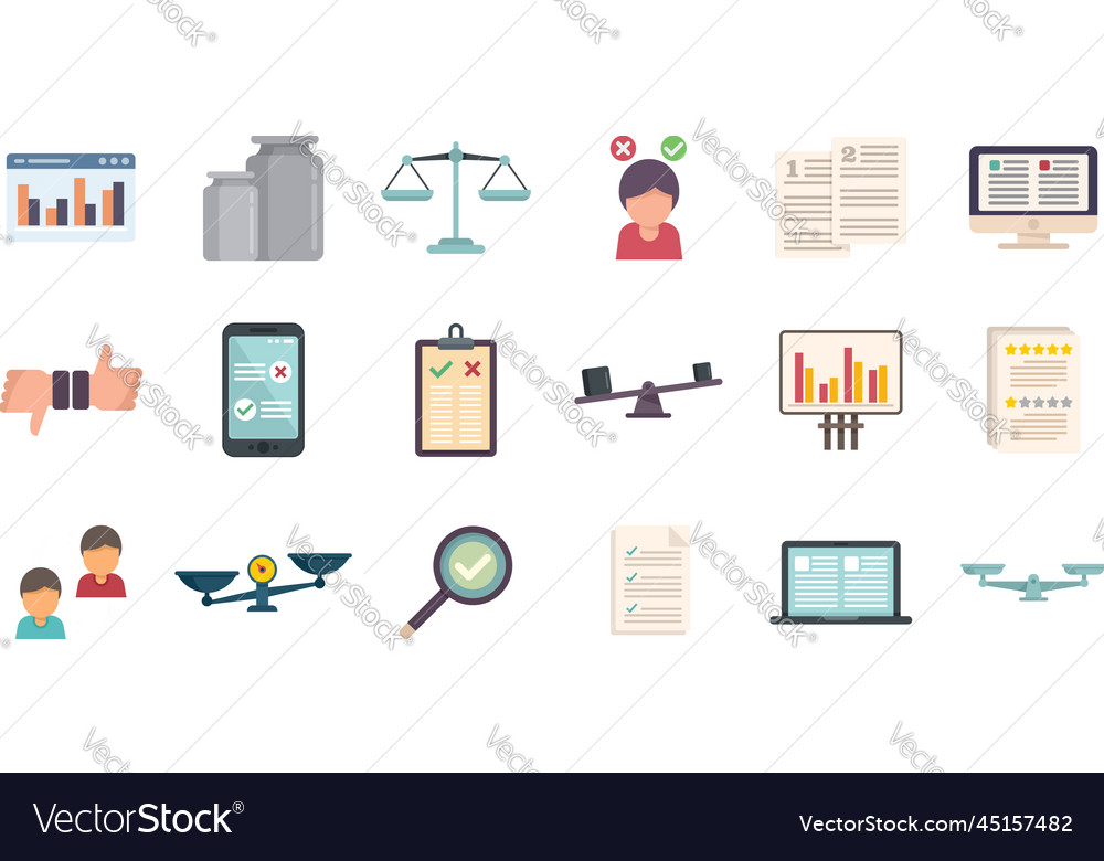 Comparison icons set flat small big Royalty Free Vector