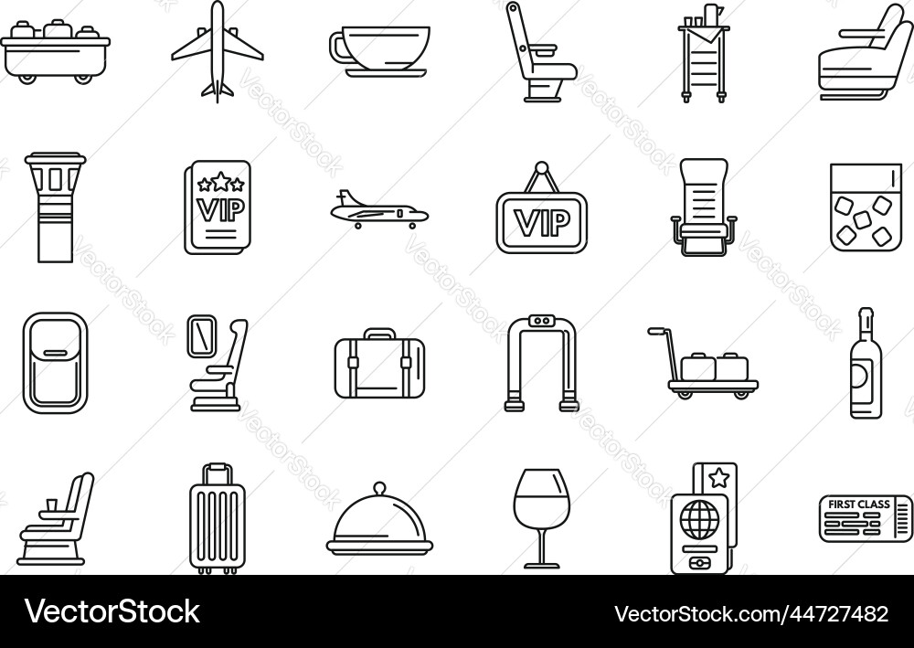 First class travel icons set outline Royalty Free Vector