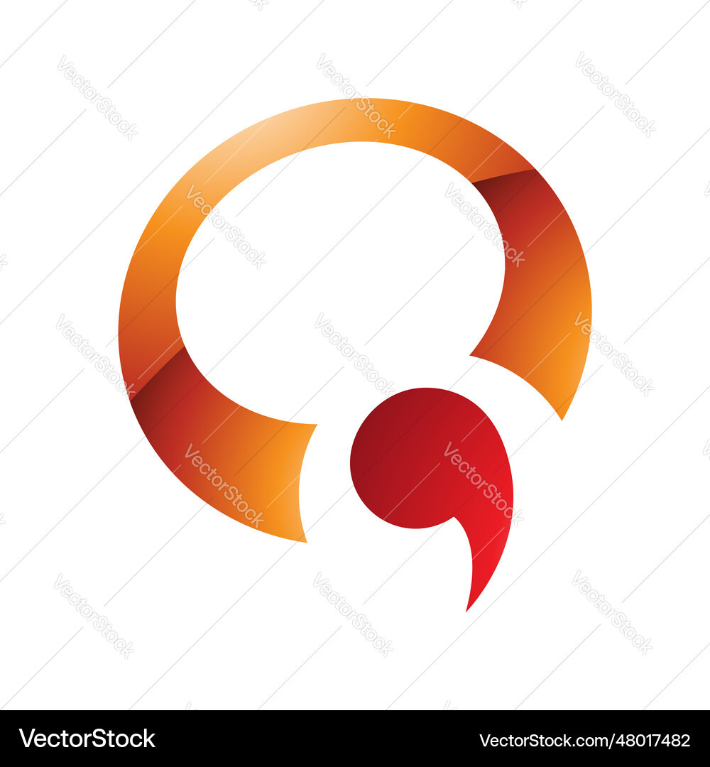 Orange and red glossy comma shaped letter q icon Vector Image