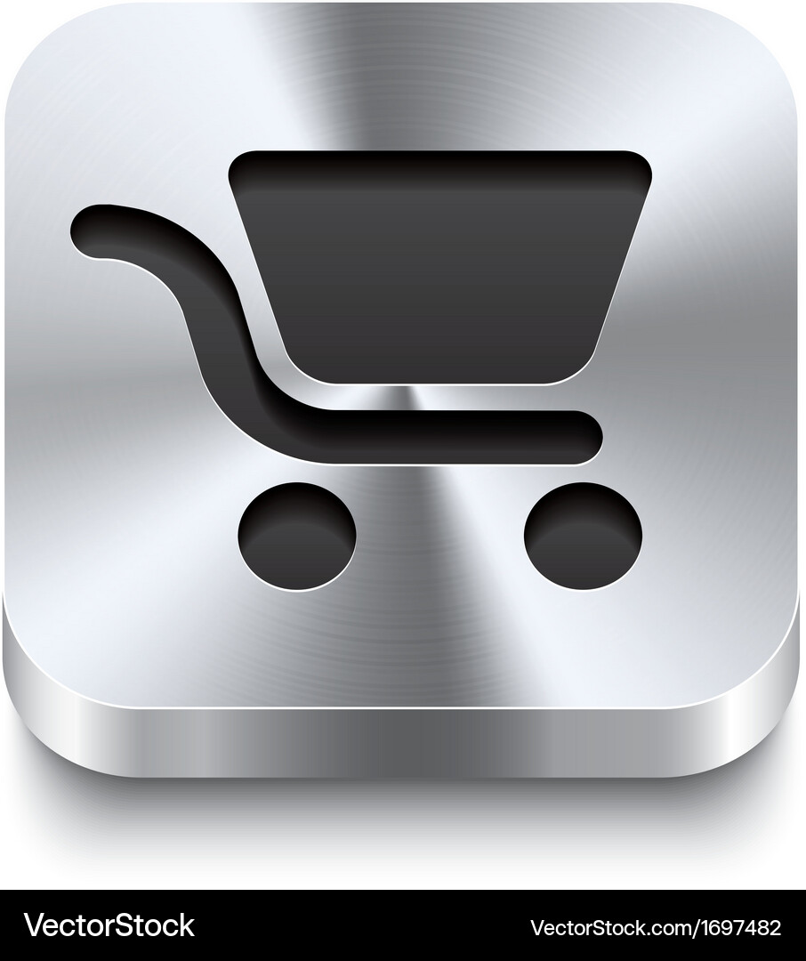 Square metal button - shopping cart icon Vector Image