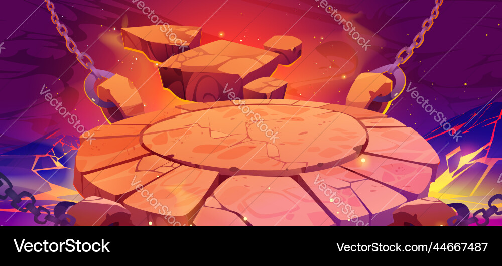 Battle arena in hell with lava round rock platform