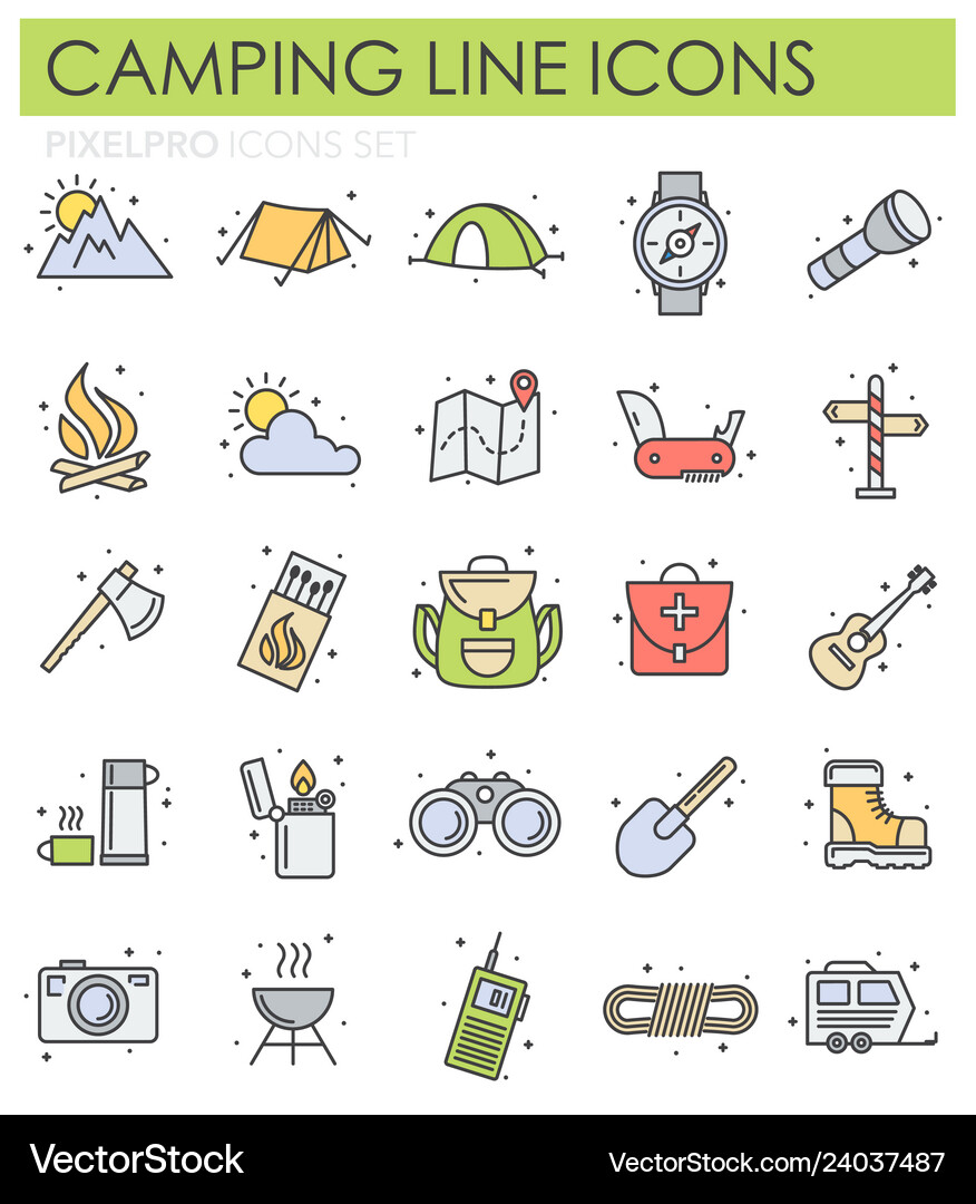 Camping line icons set for graphic and web design Vector Image