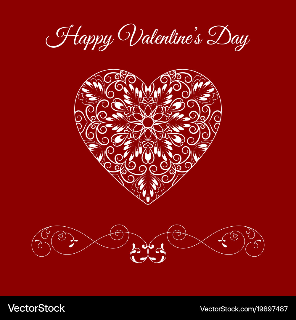 Fretwork floral heart over red happy Royalty Free Vector
