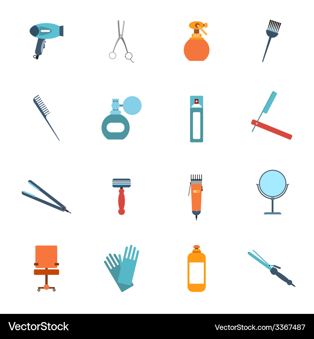 Hairdresser icon set flat Royalty Free Vector Image