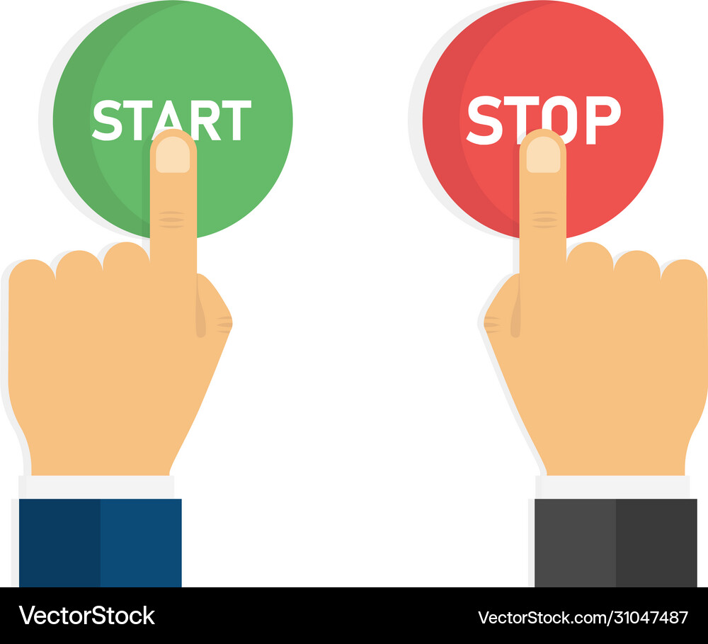 Hand with finger press start stop green and red Vector Image