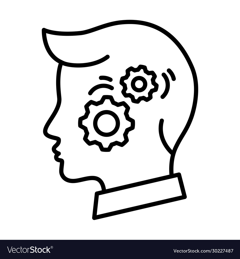 Head with gears linear icon solving intelligence Vector Image