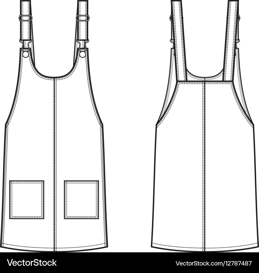 Jean overall dress Front and back Royalty Free Vector Image
