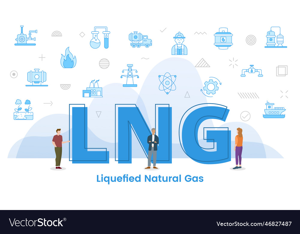 Lng concept with big words and people surrounded Vector Image