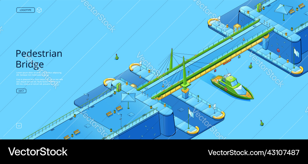 Pedestrian bridge poster with isometric footbridge