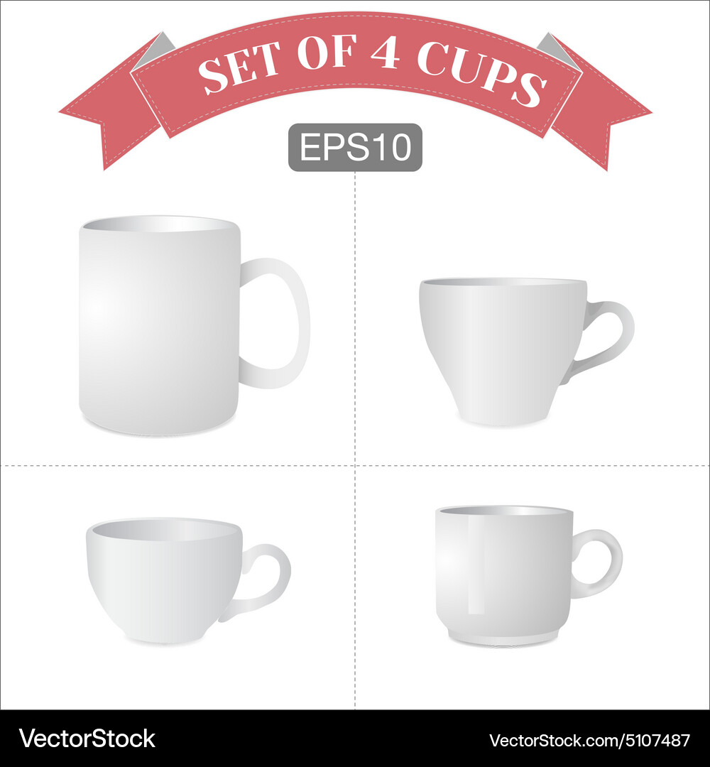 Set of 4 isolated white cups Royalty Free Vector Image