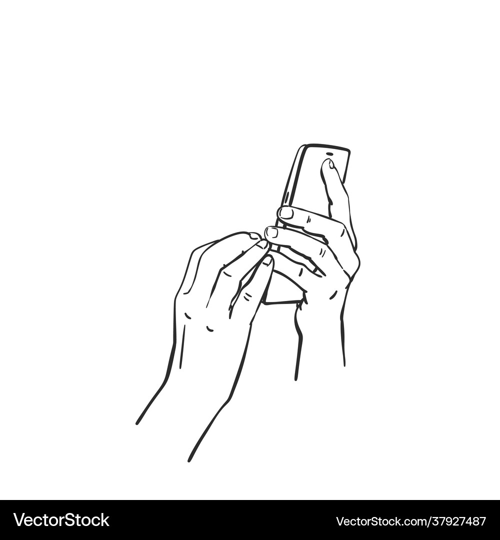 Sketch hands holding smartphone hand drawn Vector Image