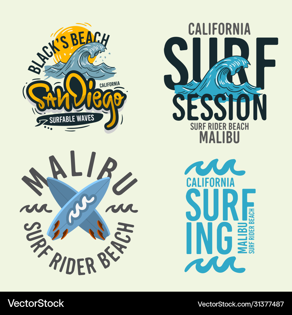 Surfing style surf summer time beach life hand Vector Image