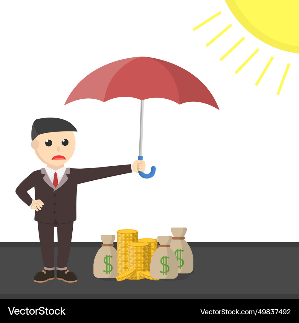 Businessman protect his wealth from sun Royalty Free Vector