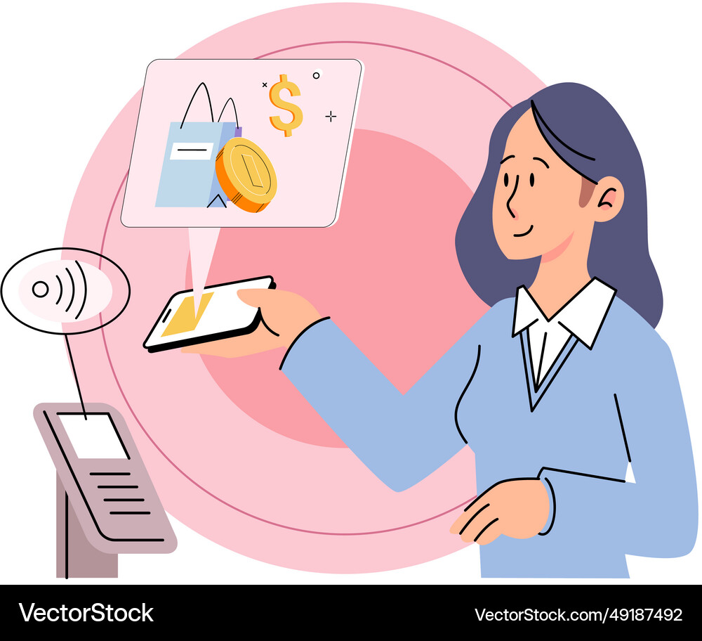 Customer pay with mobile phone app and pos Vector Image