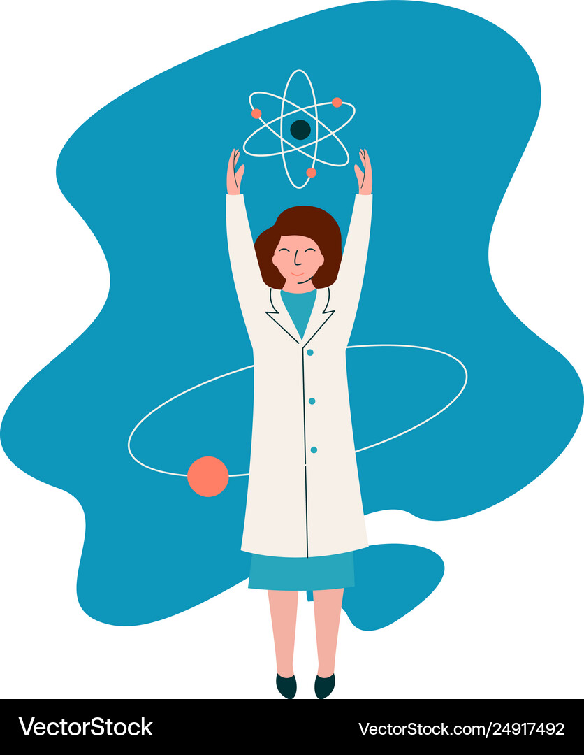 Female scientist physicist character wearing white
