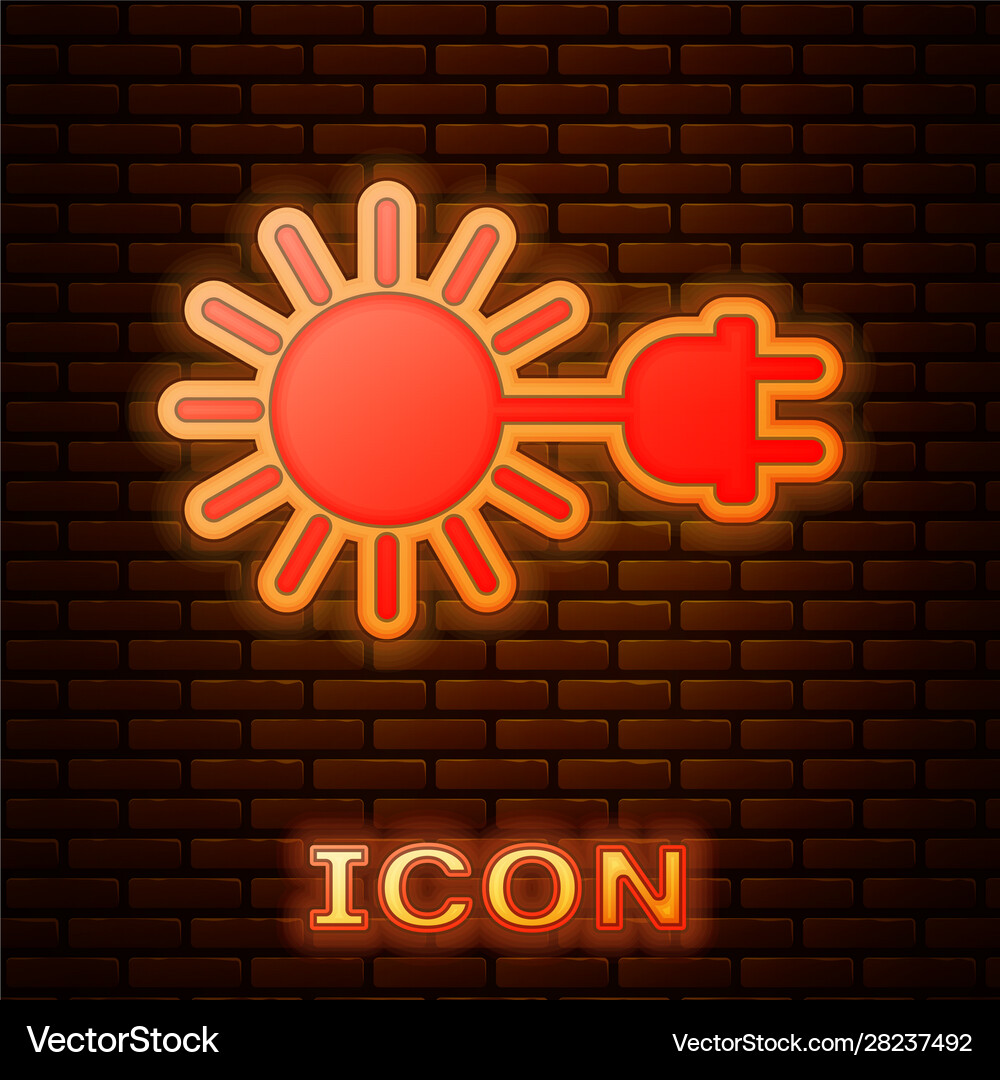 Glowing neon sun with electric plug icon isolated Vector Image