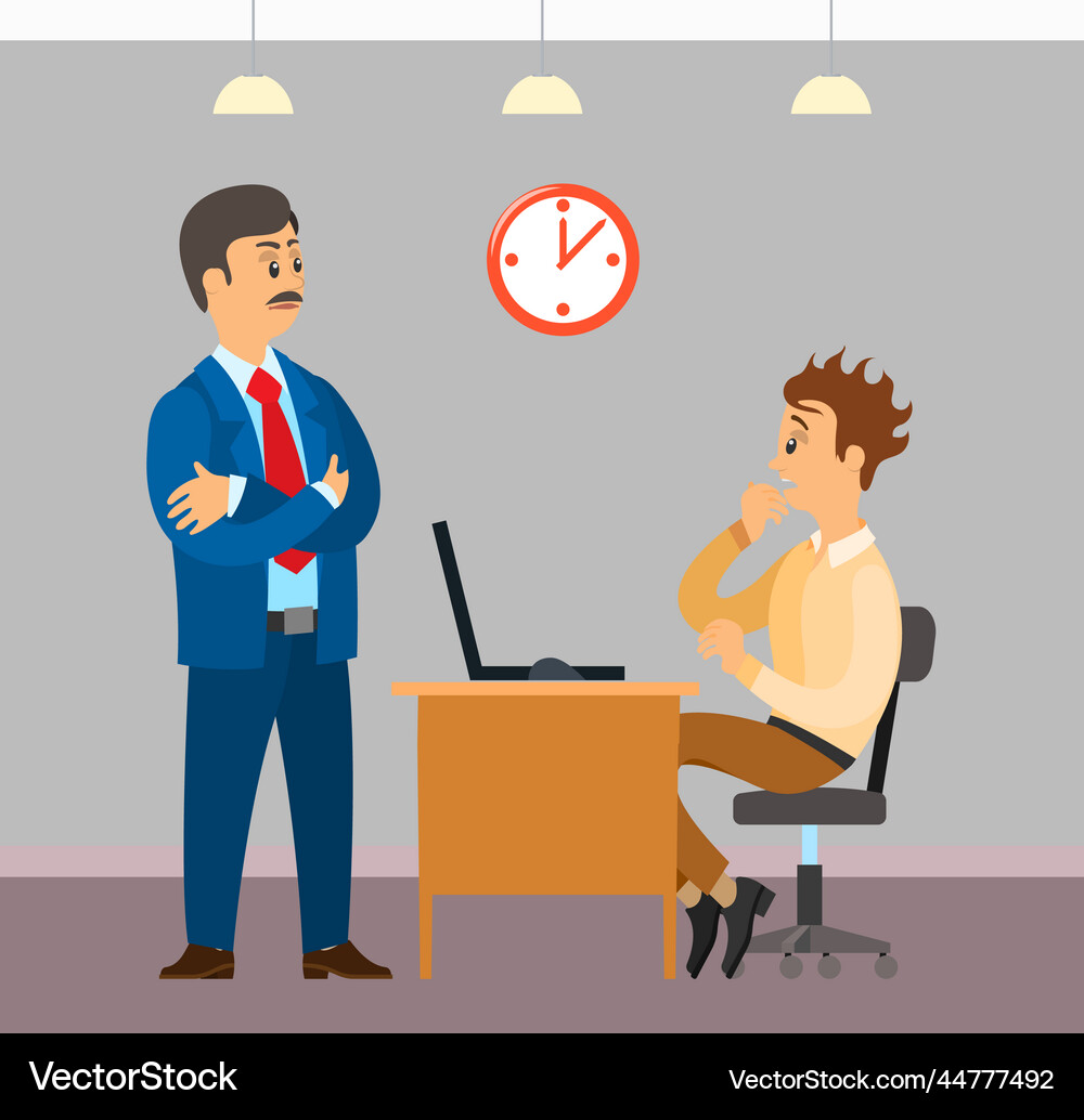 Man works at computer in office to finish task Vector Image