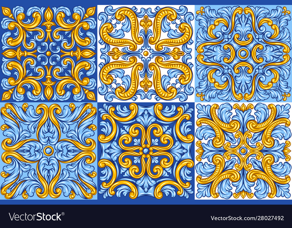 Portuguese azulejo ceramic tile pattern Royalty Free Vector