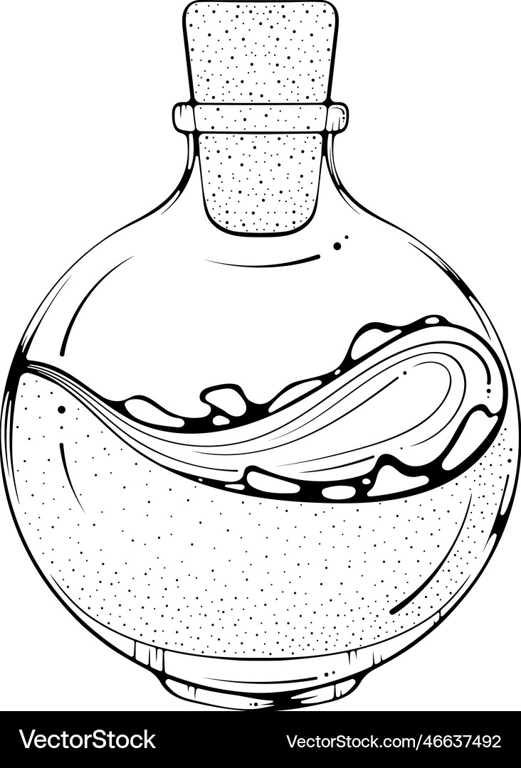 Round vial with liquid line art Royalty Free Vector Image