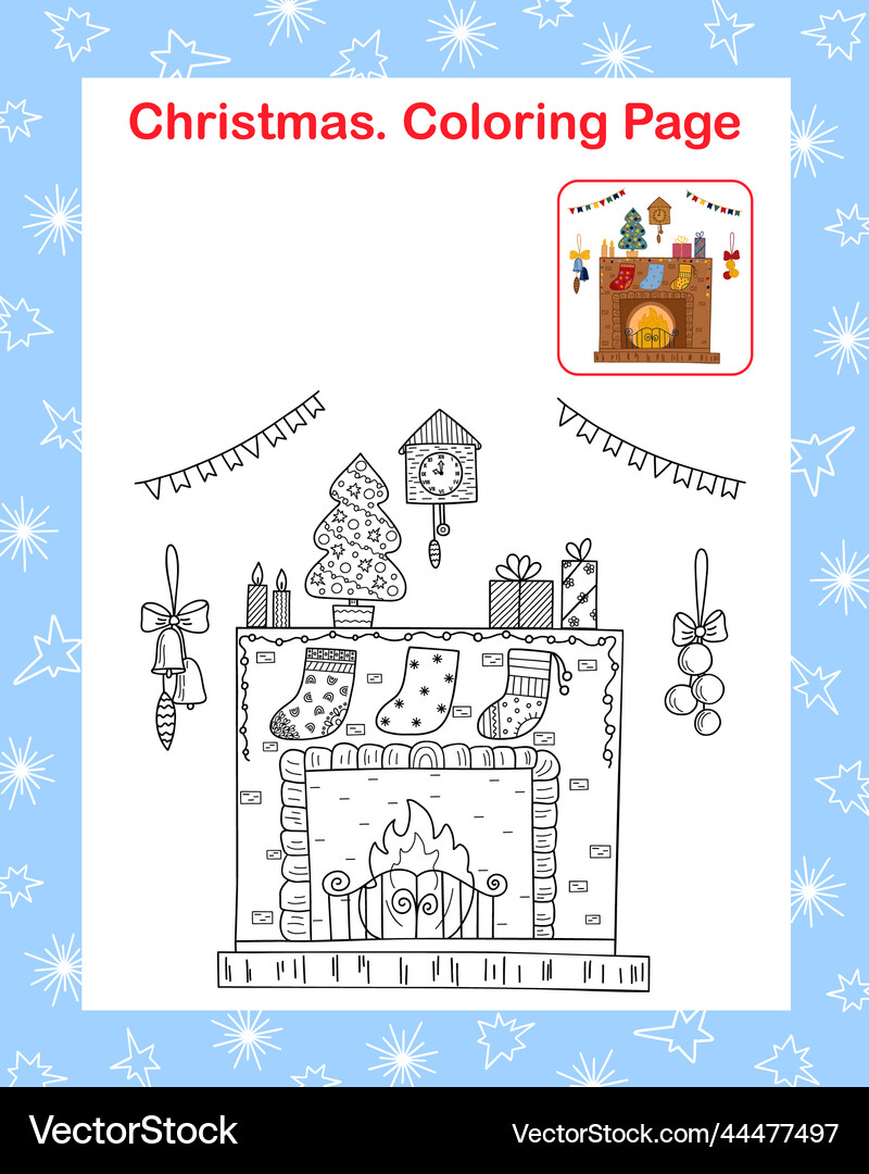 Christmas holiday scene fireplace clock stocking Vector Image