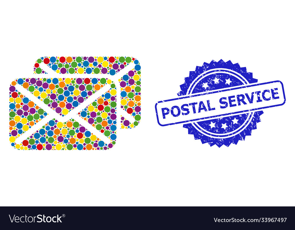 Distress postal service stamp and multicolored Vector Image Distress postal service stamp and multicolored Vector Image