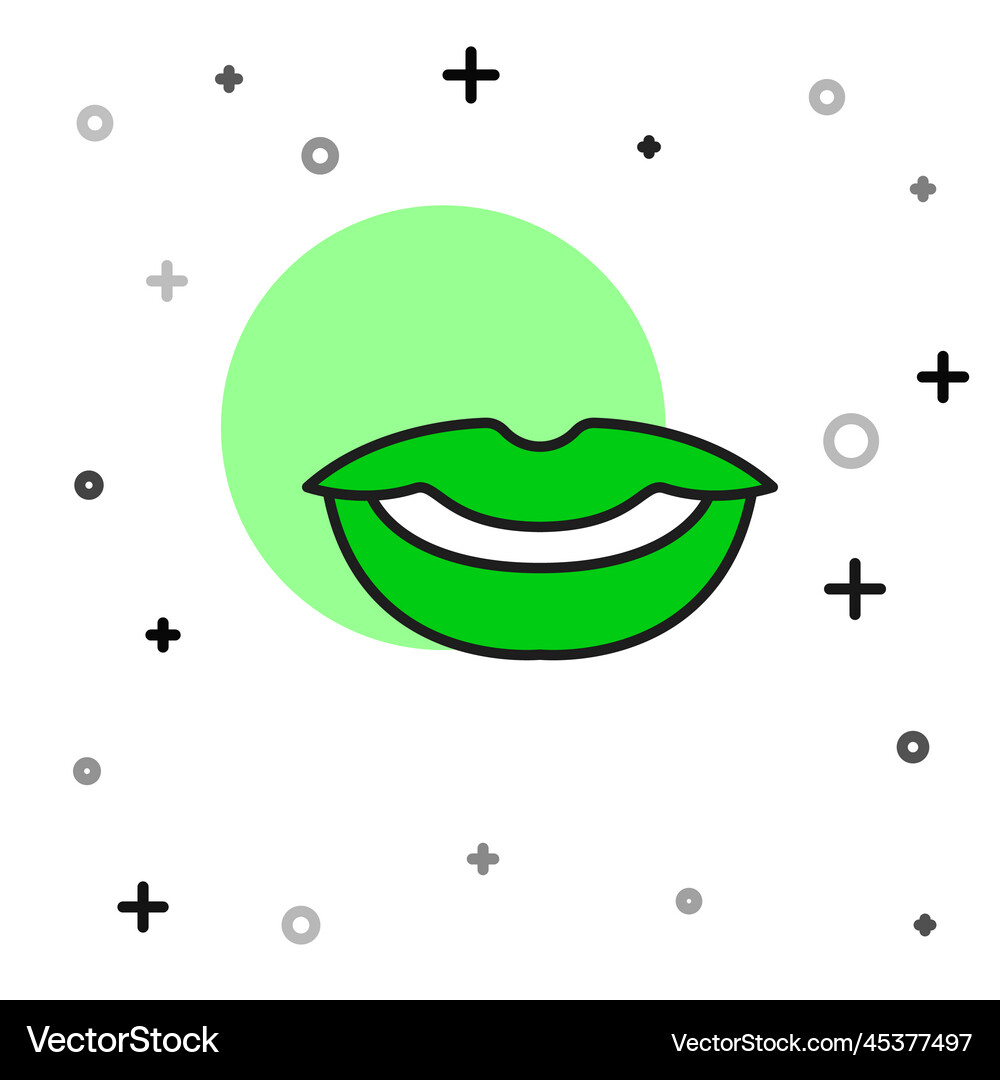 Filled outline smiling lips icon isolated on white