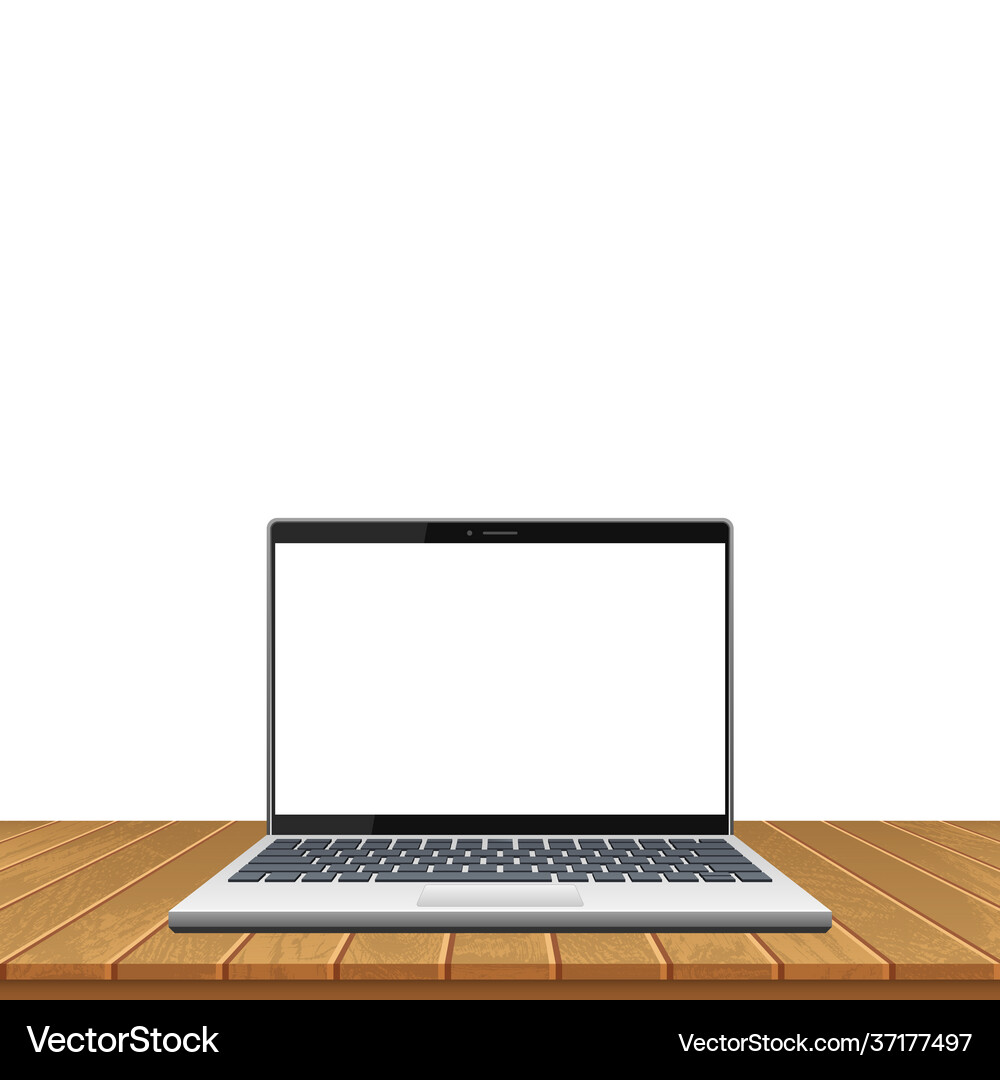 Laptop on wooden textured table Royalty Free Vector Image