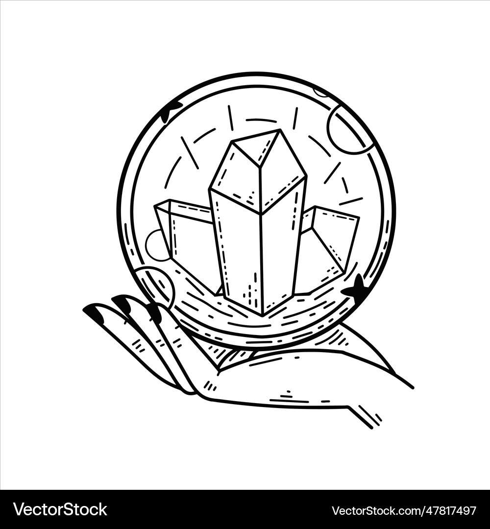 Magic crystal ball and gems in hand Royalty Free Vector